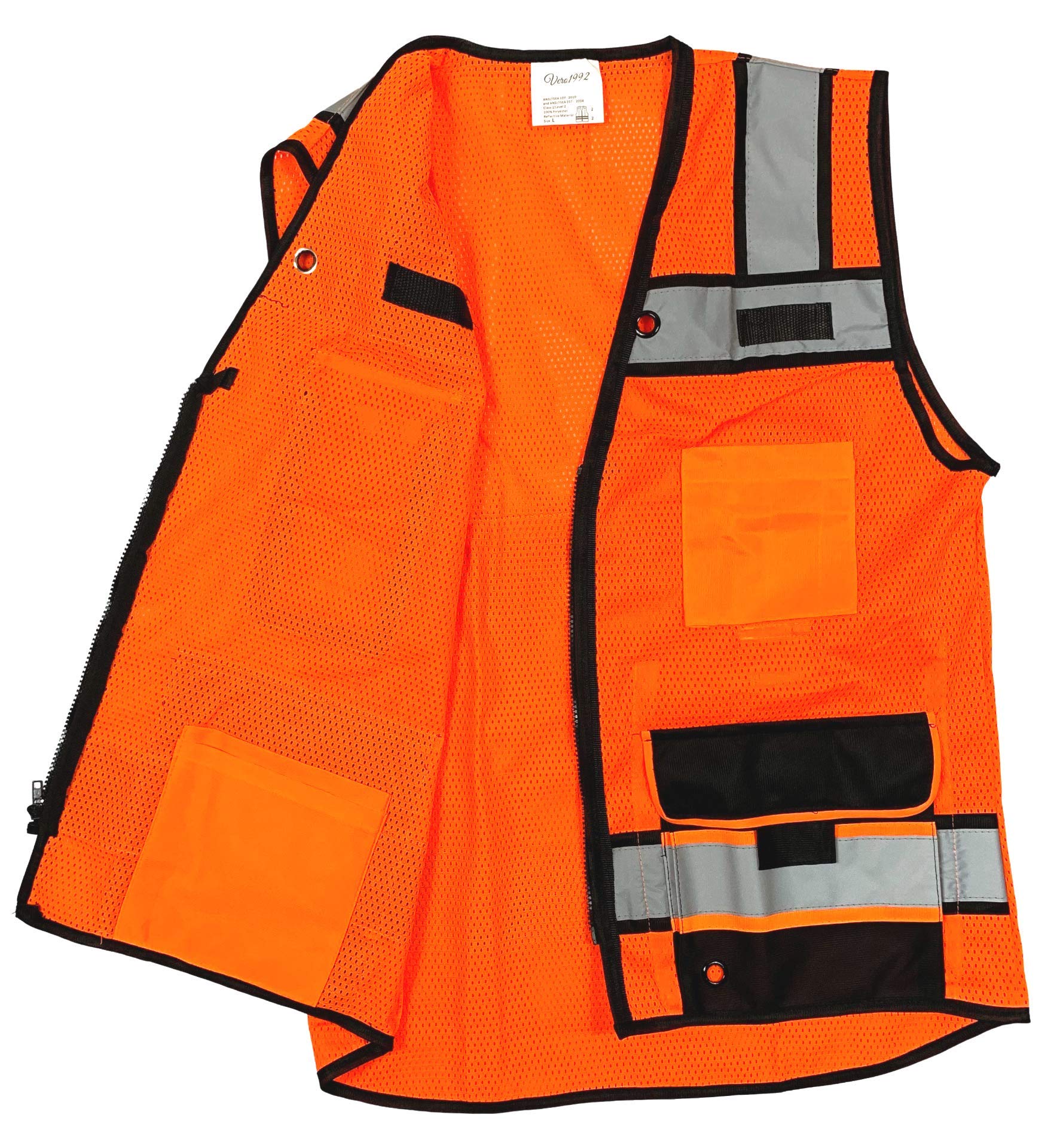 REXZUS (B Engineer Safety Vest, High Visibility Reflective Safety, Vest Mesh with Zipper and pockets (Orange, Large)