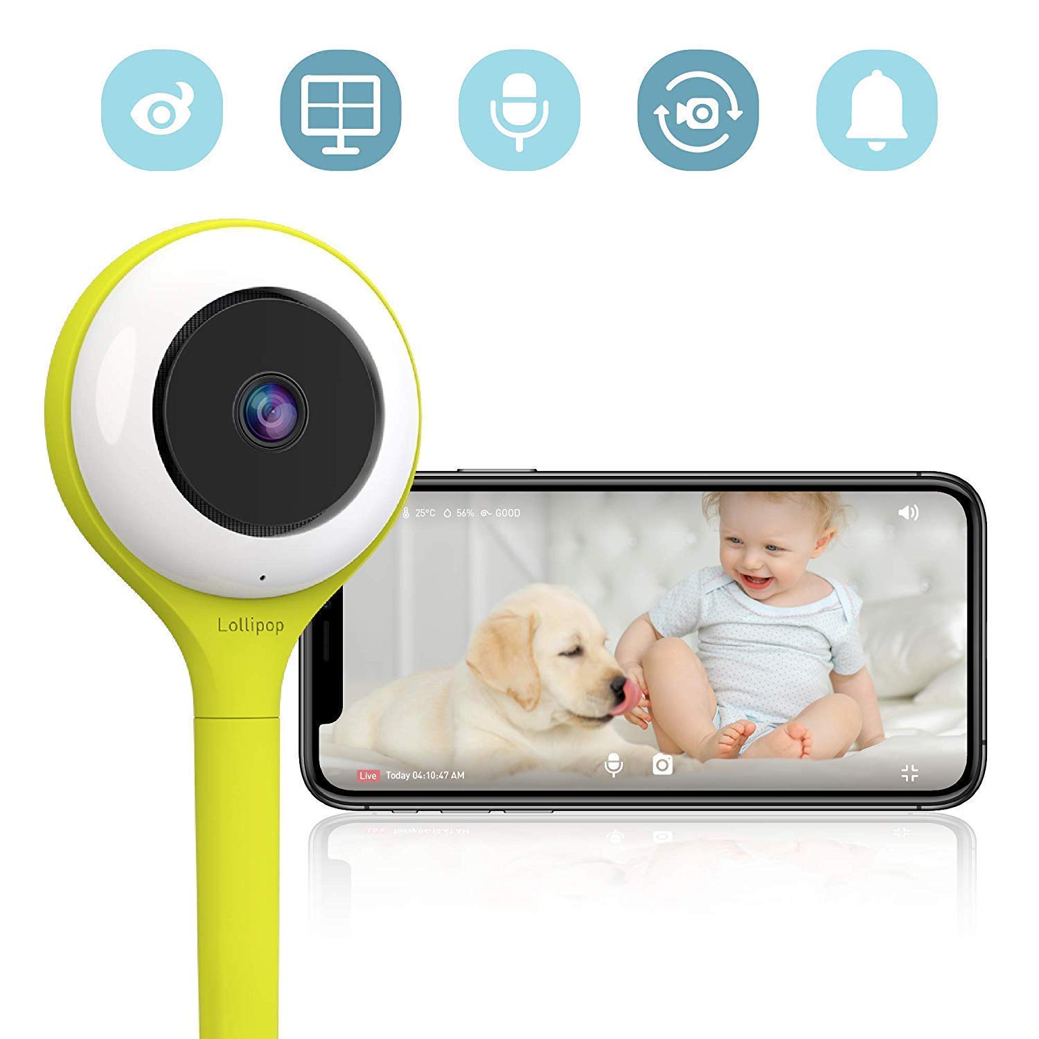 Lollipop Baby Camera with True Crying Detection, Smart Baby Monitor with Camera and Audio with Two Way Talk Back. an Ideal Gift for Baby Shower. Comes with Infrared Night Vision. (Pistachio)