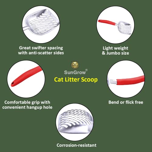 SunGrow Rabbit, Ferret & Cat Litter Scoop, Aluminum Pet Poop Shovel with Rubber Red Handle, Large Party Ice Scooper