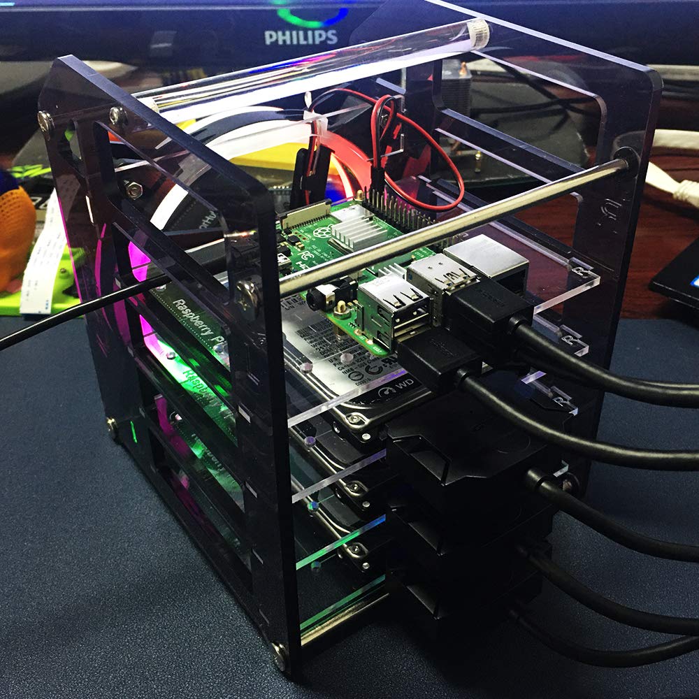 New Raspberry Pi Cluster Case, Raspberry Pi Rack Case Stackable Case with Cooling Fan 120mm RGB LED 5V Fan for Raspberry Pi 4B/3B+/3B/2B/B+ and Jetson Nano (4-Layers)