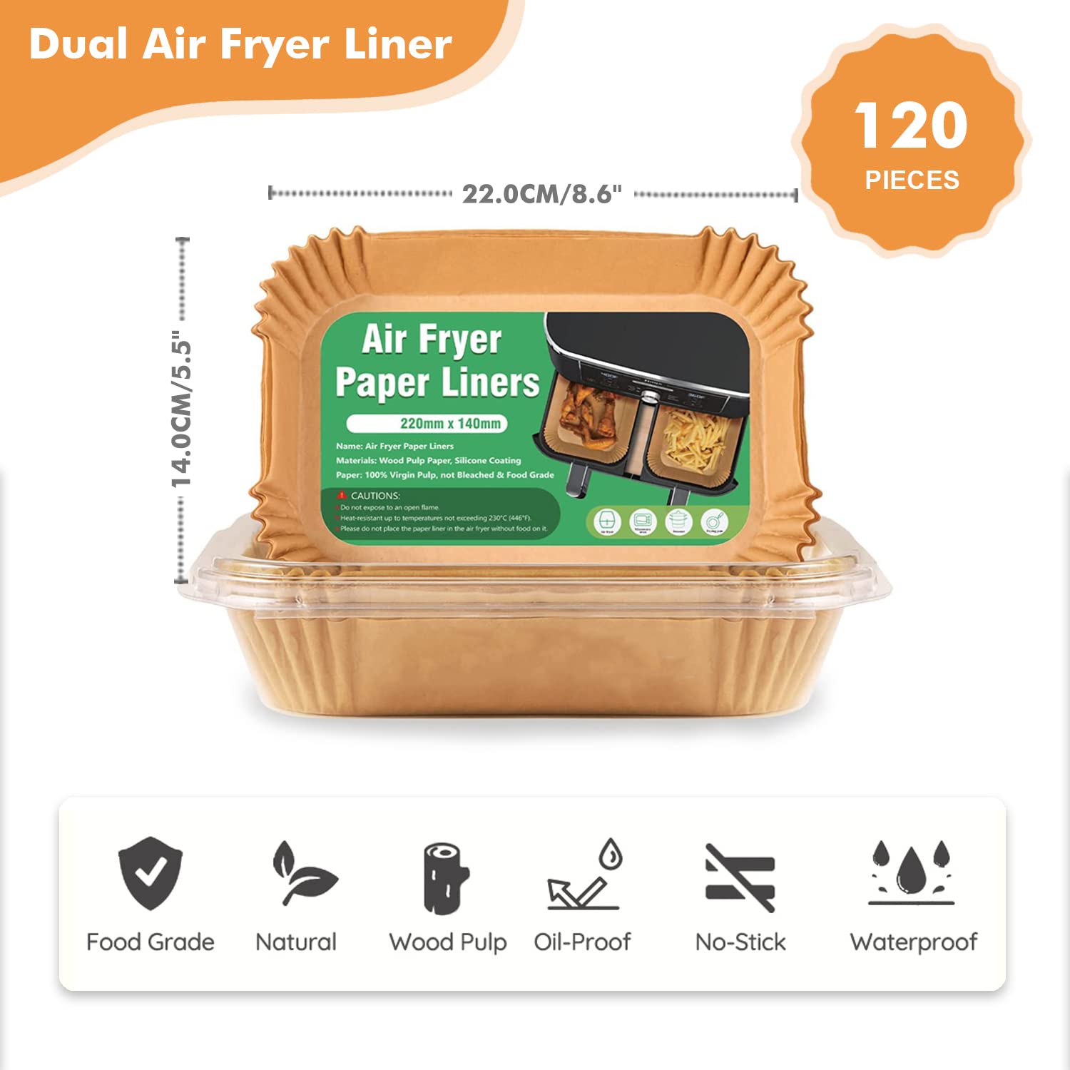 Air Fryer Parchment Paper Liners for Ninja, 120PCS Air Fryer Liners Disposable Baking Paper Liner Accessories for Ninja Foodi Dual Dz201, Dz401 with 2 Baskets 8.6"X5.5"