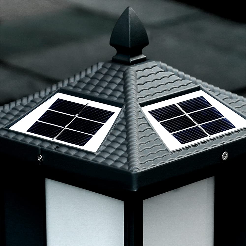 Codlyn Solar Fence Column Light Gate Pillar Waterproof Stigma Lamp Outdoor Garden Post Cap Light Garden Villa Railing Lawn Lamp Aluminum Decoration Lighting Fixtures, Black