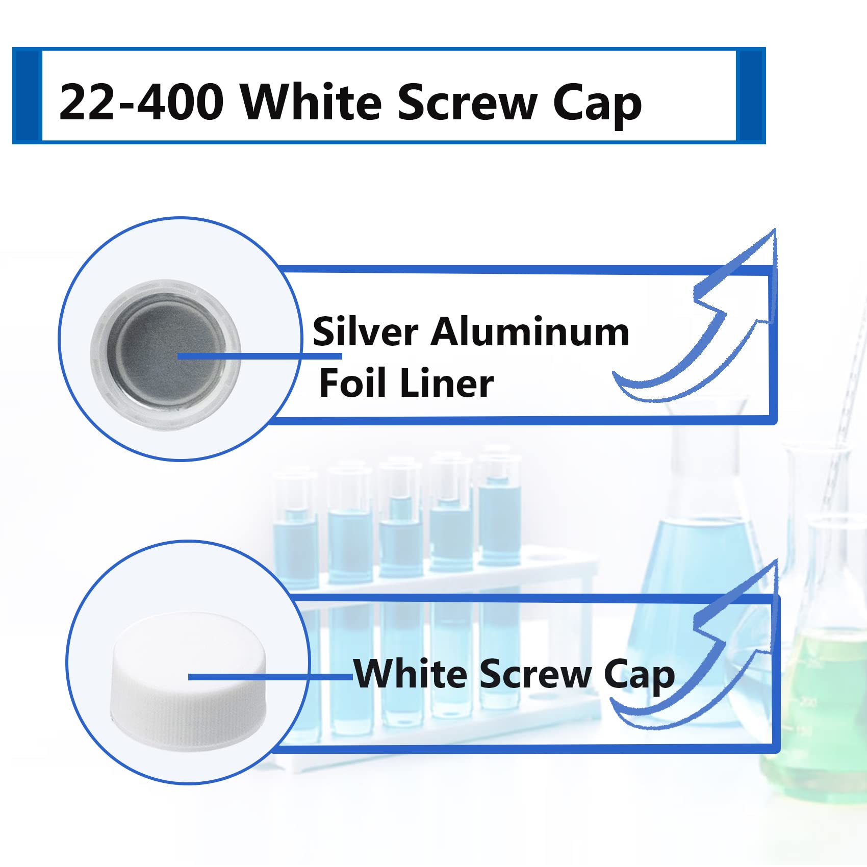 ALWSCI 20 ml Scintillation Vials Liquid Borosilicate Glass Sample Scintillation Counting Vials, 22-400 White Screw Cap, Silver Aluminum Foil Liner, Pack of 100