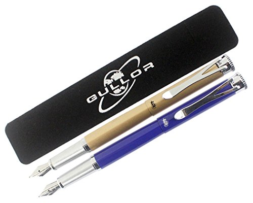 Gullor 2PCS Jinhao Fountain Pen Set Y1, Silver Trim, Medium Nib - Gold & Blue