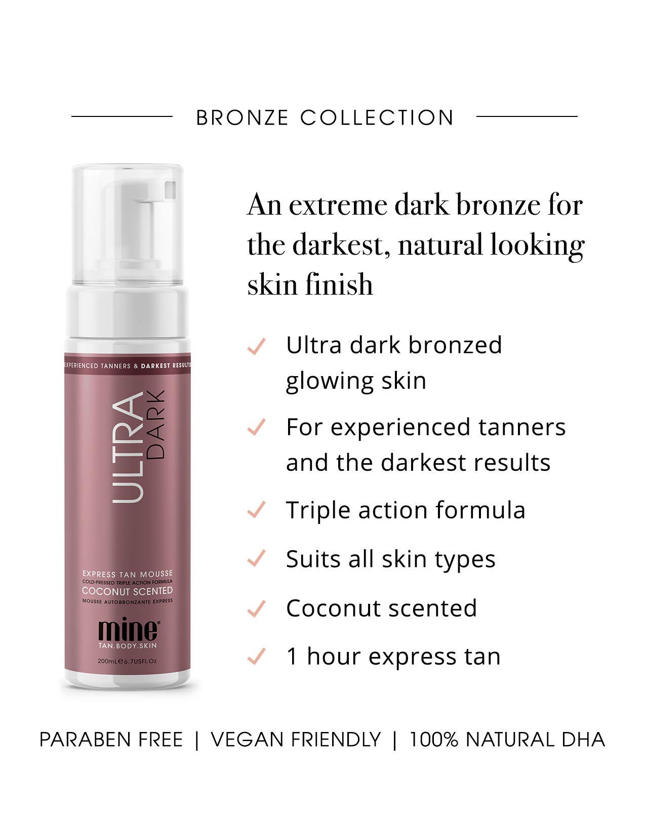 MineTan Ultra Dark Self Tanning Foam | Bronze Collection - Best Fake Tanner Mousse for a Deep Instant Bronzing Glow, 1 Hour Express, Face & Body, Ultra Hydrating Formula, Coconut Scented, 6.7 Fl Oz
