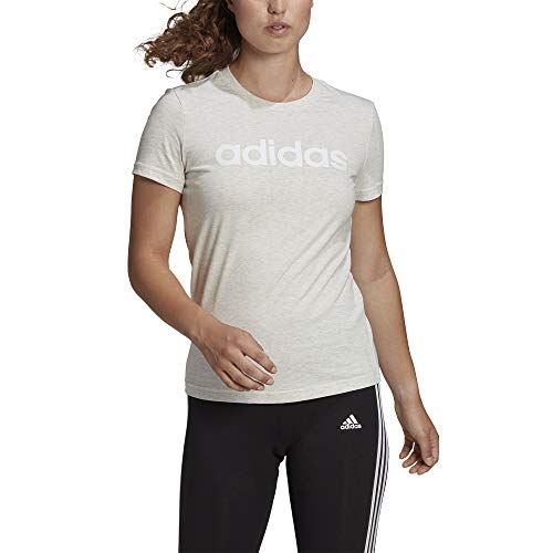 adidas womens Linear T-Shirt Off White Melange/White Medium