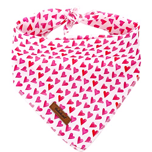 Babole Pet Valentine's Day Dog Bandanas, 1PC White Red Love Washable Square Dog Scarfs for Small Medium Large Dogs Adjustable Dogs Bib Scarfs for Girl and Boy(S)