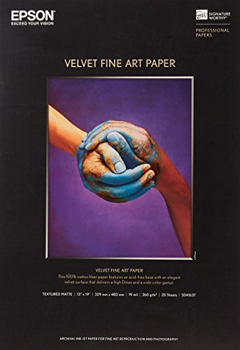 Epson S041637 Velvet Fine Art Paper, 13 x 19, White (Pack of 20 Sheets)
