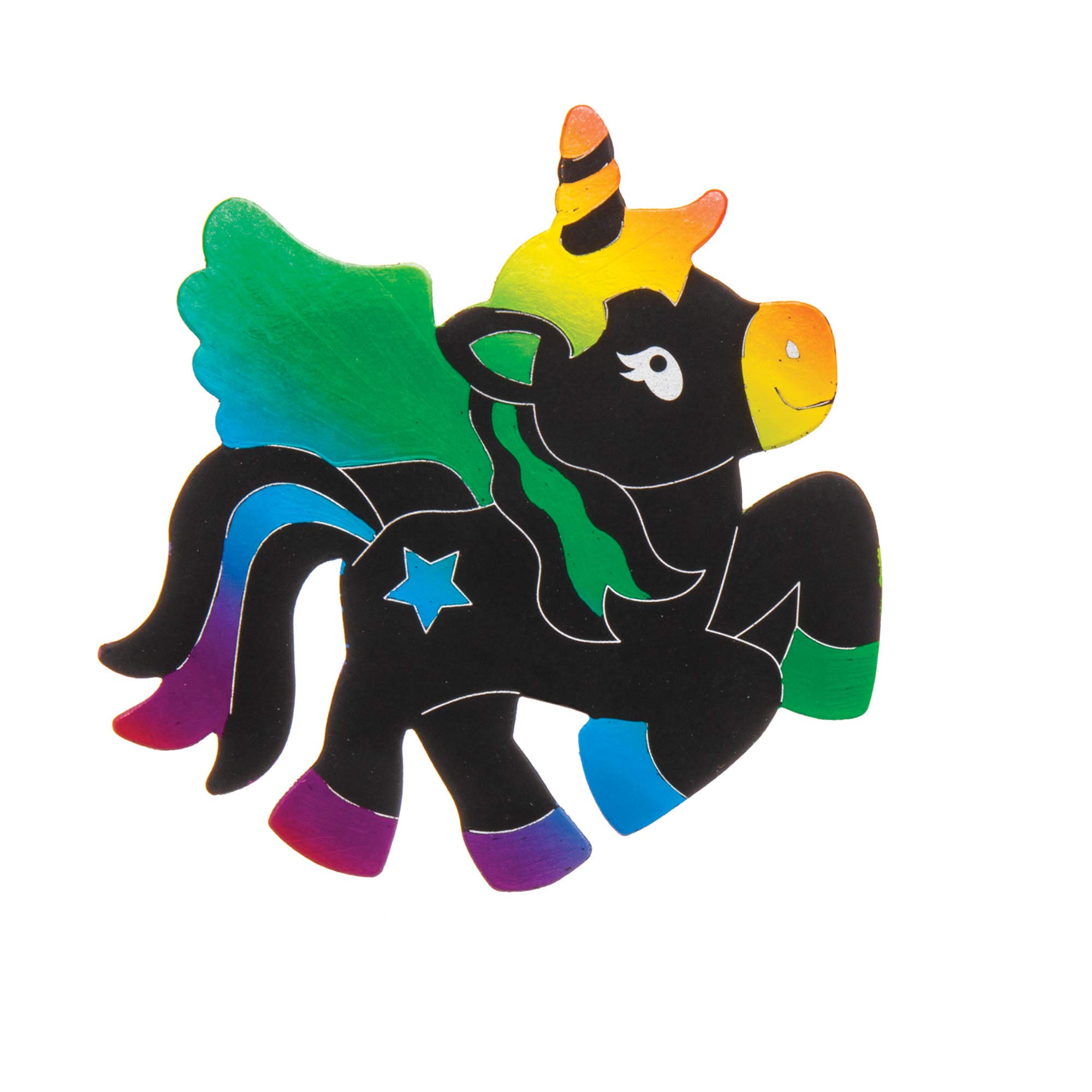Baker Ross AW625 Unicorn Scratch Art Fridge Magnets - Pack of 10, Rainbow Scratch Paper with Stylus for Kids to Decorate in Arts and Crafts Activities