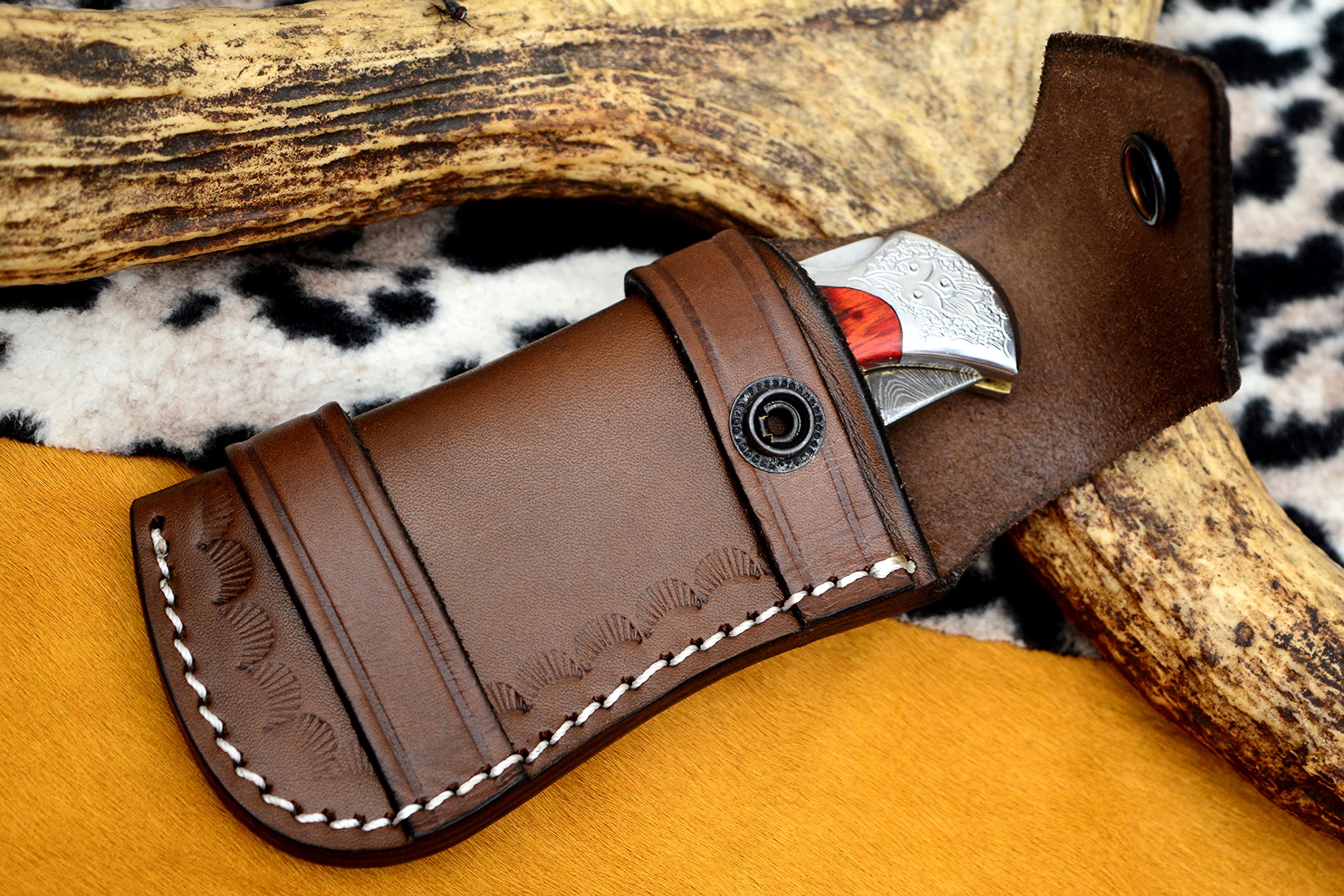 ALZAFASH Leather Knife Sheath, EDC Belt Knife Case Holder, Knife Holster for Belt, Pocket Knife Sheath for Folding Knives (Color:Brown)