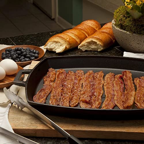Bayou Classic 7471 Cast Iron Shallow Pan Perfect For Hamburgers Grilled Cheese Sandwiches and Bacon Features Wide Loop Handles