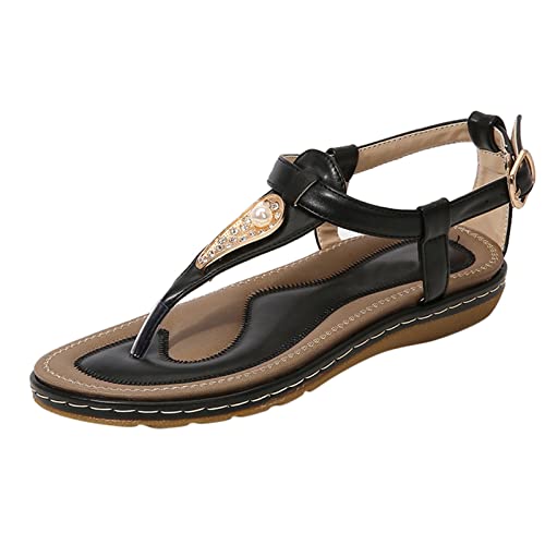 peqiut Sandals for Women Casual Summer Womens Peal Buckle Ankle Strap Sandals Boho Beach Flat Comfort T-Strap Thong FlipFlops