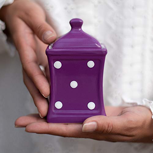 Handmade Purple and White Polka Dot Small 5.3oz/150ml Ceramic Kitchen Herb, Spice, Storage Jar with Lid, Pottery Canister, Housewarming Gift by City to CottageĀ®