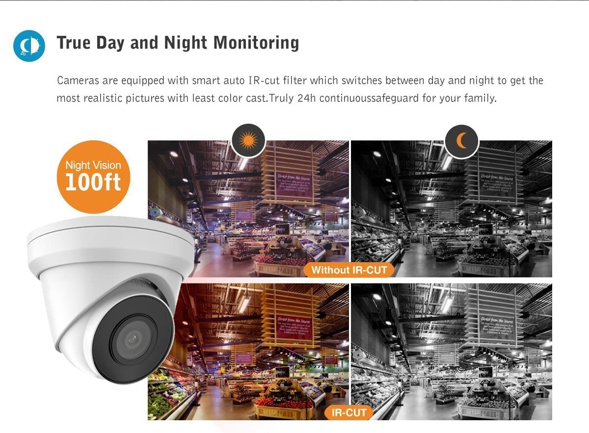 5MP PoE IP Fisheye 180° Panoramic Ultra Wide Viewing Angle Dome Security Camera, 30ft IR Night Vision, H.265 IP66 Waterproof Built-in Micphone, Compatible with Hikvision Uniview NVR and Blue Iris