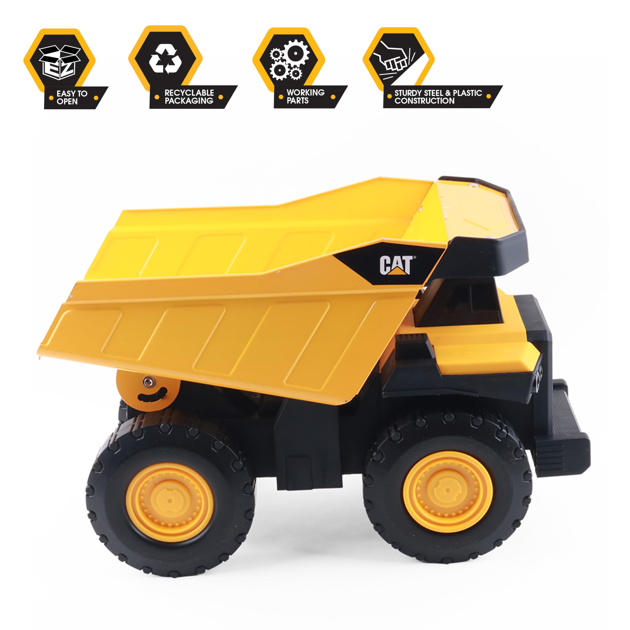 CAT Construction Toys, 16" Steel Toy Dump Truck - Ages 3+, Durable Steel & Plastic Construction, Working Dump Bin, EduCATional Toy For Kids.