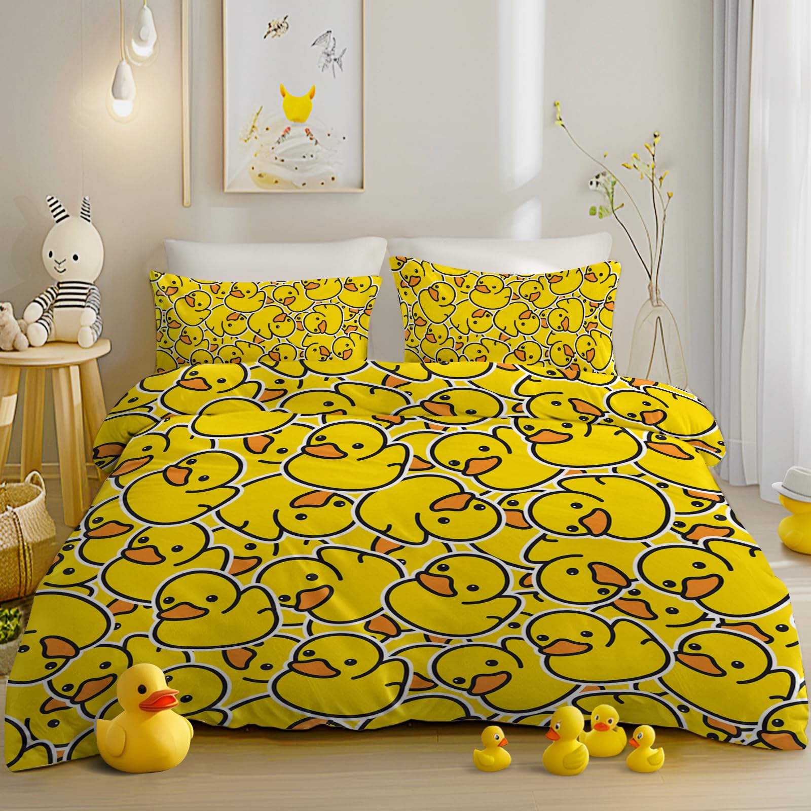 ARIGHTEX Yellow Rubber Duck Twin Bedding Sets for Girls Boys Cute Coquette Farmhouse Bedding Duvet Cover Set Yellow Little Plastic Duck Print Comforter Cover with 2 Pillowcases Duck Gifts Home Decor