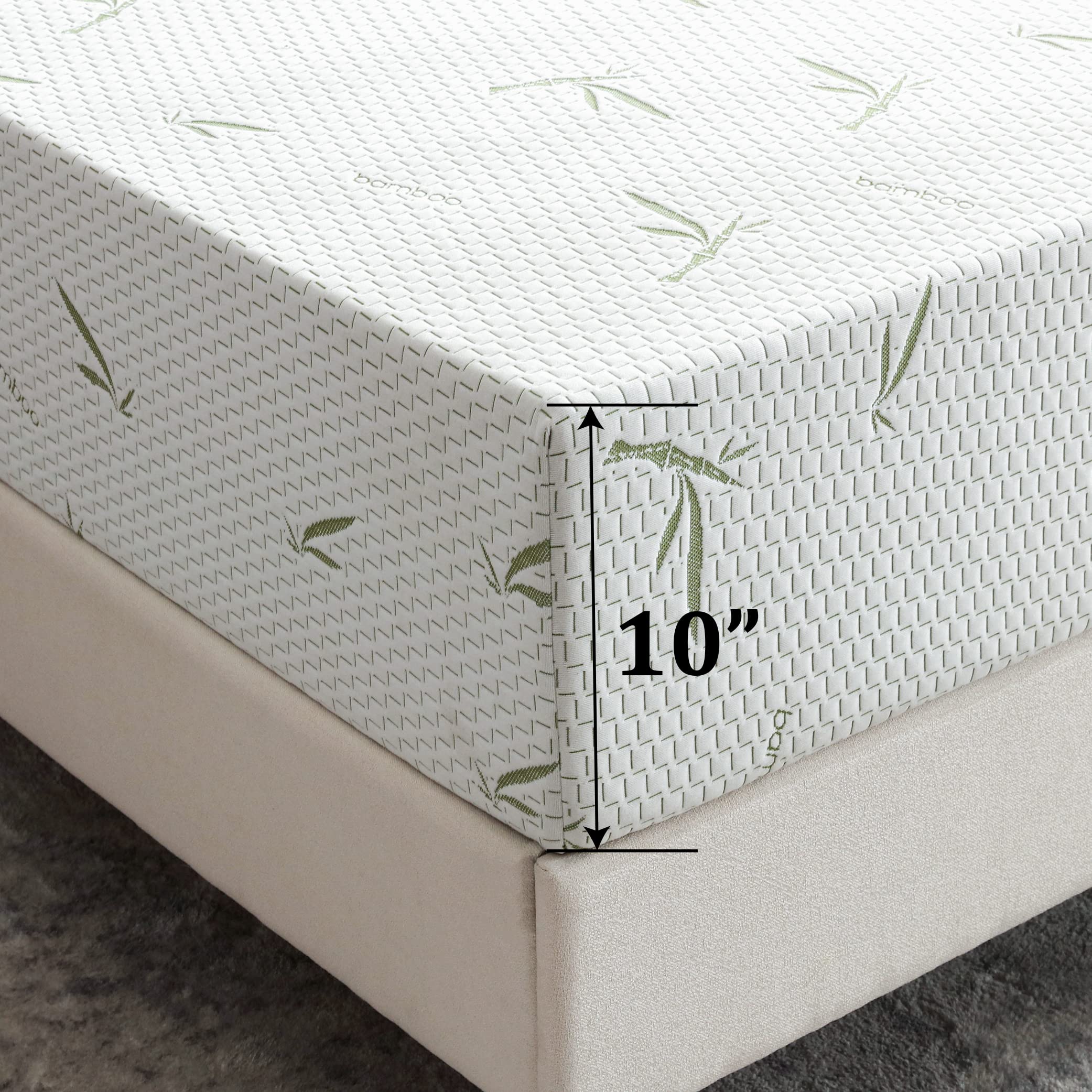 Coolsence Twin Cool Gel Memory Foam Mattress Bed in a Box 10 Inch, CertiPUR-US Certified Bamboo Cover Green Tea Mattress Made in USA, Medium Firm, 38”x75”x10”