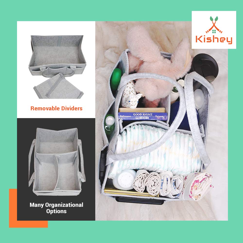 Kishey Baby Diaper Caddy Organizer Nursery Storage Bin - Portable Car Organizer for Baby Travel