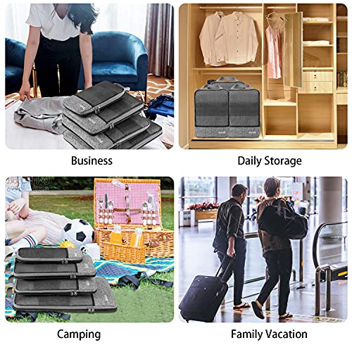 BAGAIL 6 Set Compression Packing Cubes Travel Expandable Packing Organizers(Gray, 6 Set)