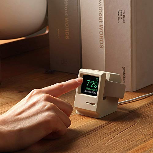elago W3 Stand Compatible with Apple Watch Series 8/SE2/7/6/SE/5/4/3/2/1 (45mm, 44mm, 42mm, 41mm, 40mm, 38mm) (Classic White) - Classic Monitor Design, Compatible with Nightstand Mode