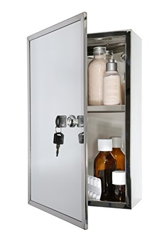 Croydex WC846005AZ Trent Stainless Steel Lockable Surface Mount Medicine Cabinet with Keys, 15.7 x 9.8 x 5.2 In.