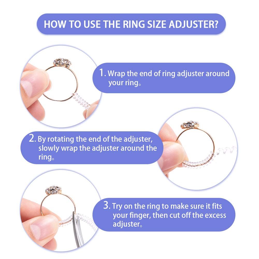 6 Pack Ring Size Adjuster for Loose Rings, 2 Styles Invisible Transparent Ring Sizer Adjusters with Silver Polishing Cloth