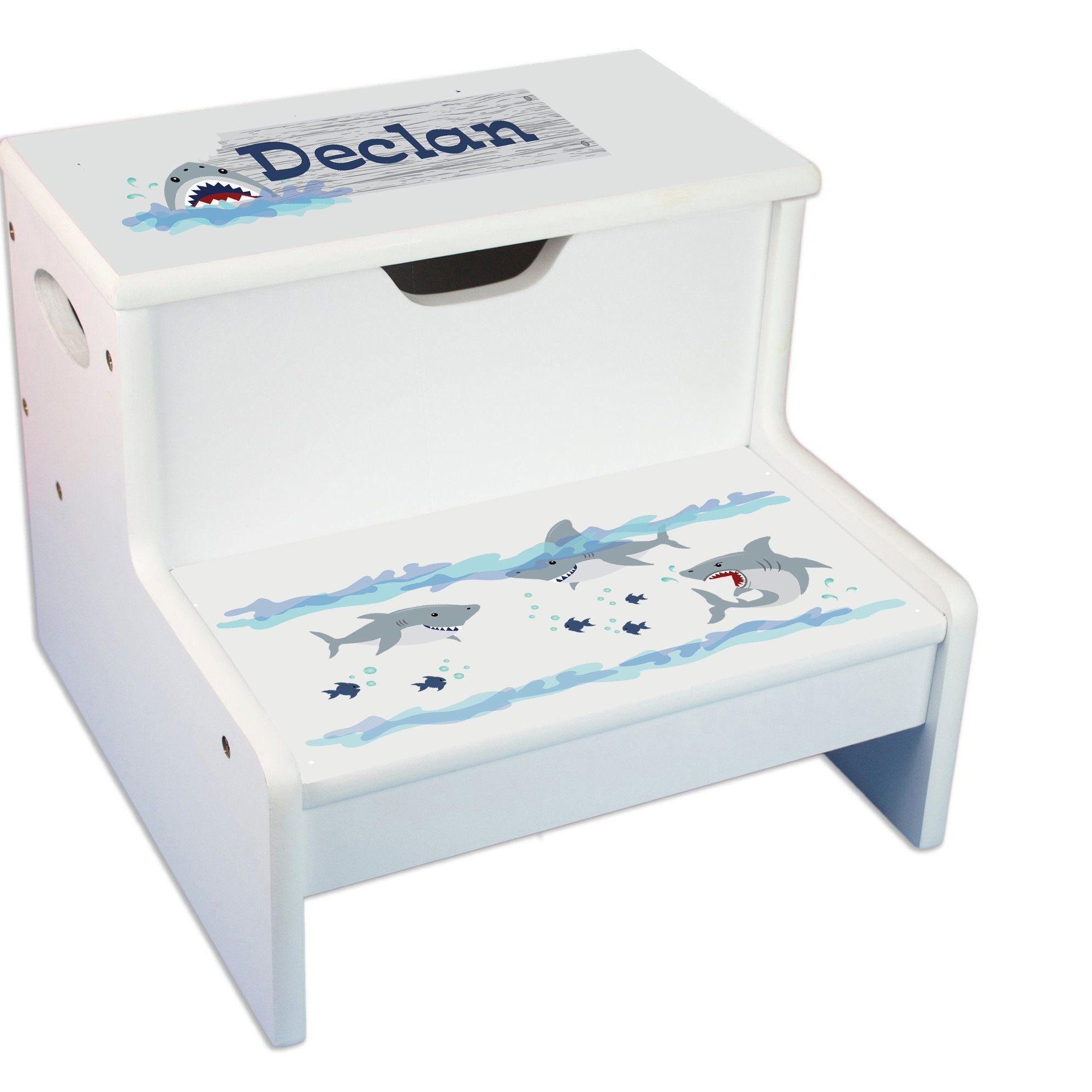 Personalized Boys Storage Step Stool (Sharks)