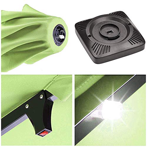 Ampersand Shops 9 Ft. Outdoor Patio Tilt Umbrella with Solar-Powered Energy Efficient LED Lights (Lime Green)