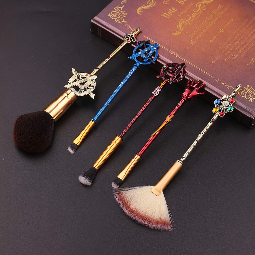 5Pcs Classical Movie Makeup Brushes - Professional Cosmetic Brushes Foundation Blending Blush Eye Shadows Face Powder Fan Brushes Kit for Fans