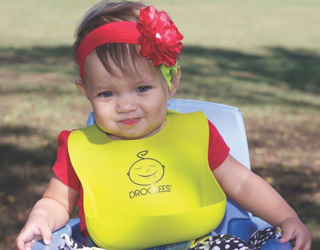 Droolees Premium Waterproof, Widemouth, Soft Silicone Feeding Bibs, Unisex, Washable, Includes Bonus Item, Rolls up for Travel, 2 Pack