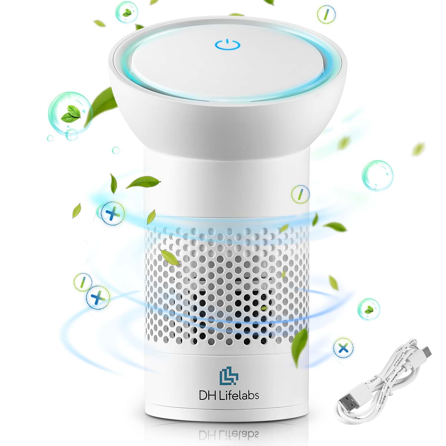 Air Purifiers for Car, Ions Air Purifier for Personal Space, 3-Stage Filter for Allergies Pets, Eliminates 99% Bacteria & Viruses Deodorize Air, USB Powered, Sciaire Portable White