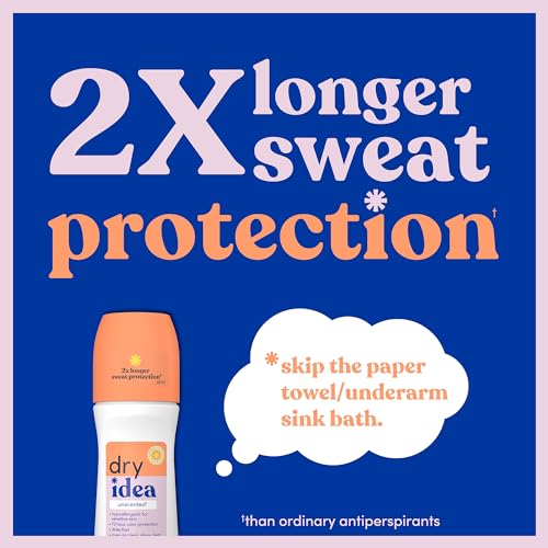 Dry Idea Roll-On Deodorant & Antiperspirant | 2X Longer Sweat Protection | 72-Hour Odor Protection | Unscented & Hypoallergenic for Sensitive Skin, 3.25 oz.