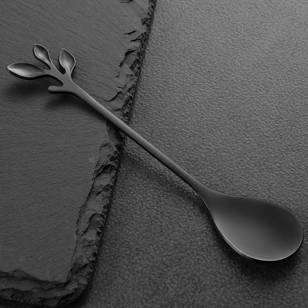 AnSaw 20-Piece Set of 4.7" Gold Leaf Mini Coffee & Dessert Spoons, Stainless Steel Demitasse Espresso & Tea Spoons - Perfect for Espresso Lovers