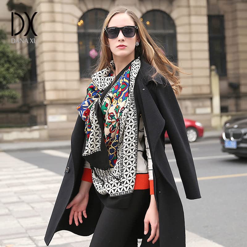 DANA XU 100% Pure Merino Wool Poncho Winter Large Scarf Pashmina Shawl Bandana Neck Wrap For Women