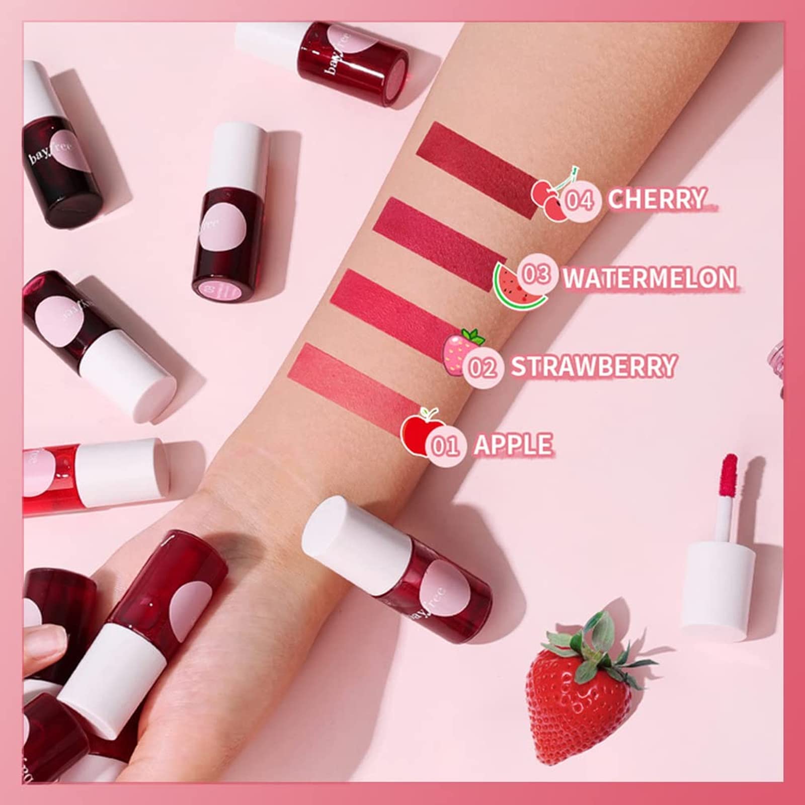 4 Colors Lip Tint Stain Set,Korean Lip Gloss Lip Tint Stain Mini Liquid Lipstick Multi-use Lip and Cheek Tint Long Lasting Non-Stick Cup Waterproof, High Pigment Vivid Color Lip Tint Makeup