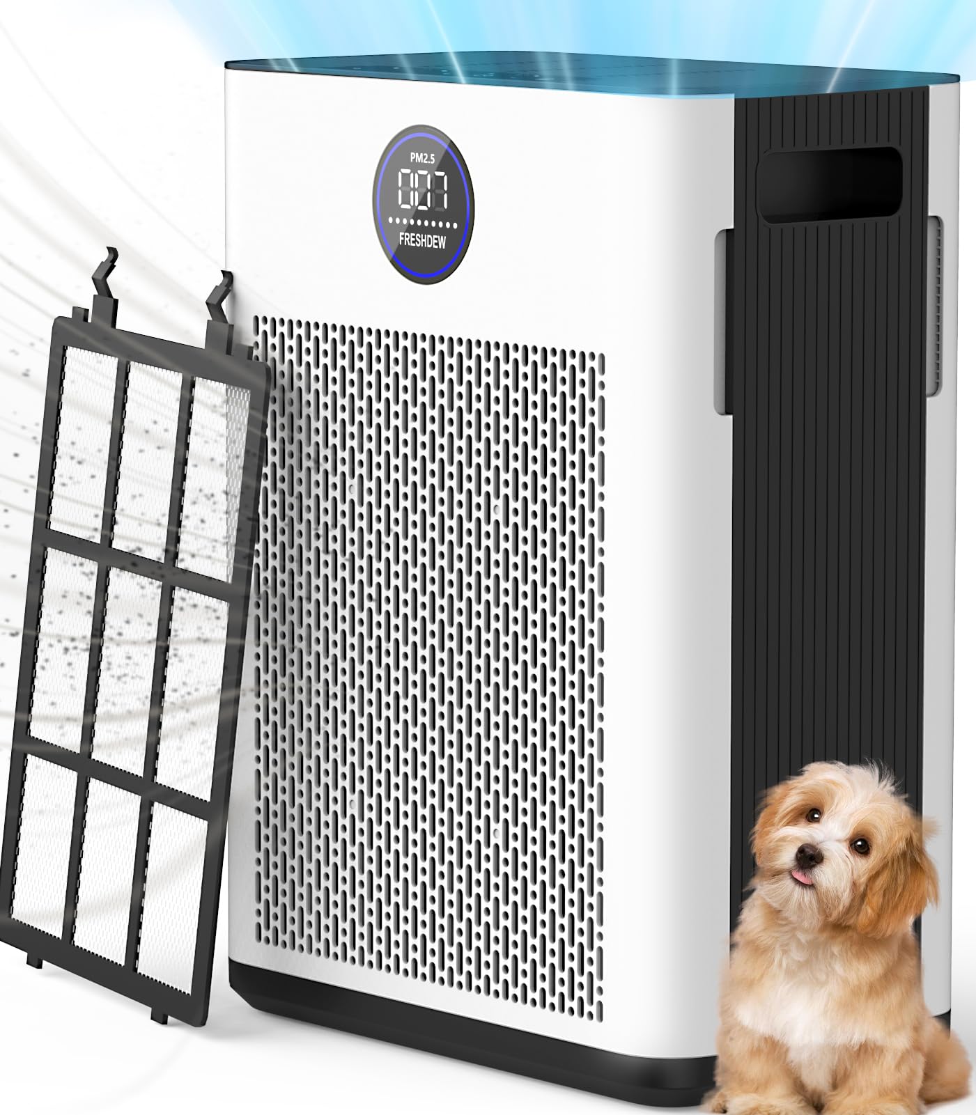 Air Purifiers,FRESHDEW Air Purifiers for Home Up to 2300ft² With Double-sided Air Inlet, Air Quality and Sensors,H14 True HEPA Air Washable Filters,Odor,Smoke,Dust,Pollen,Pet Dander with Timer 22dB