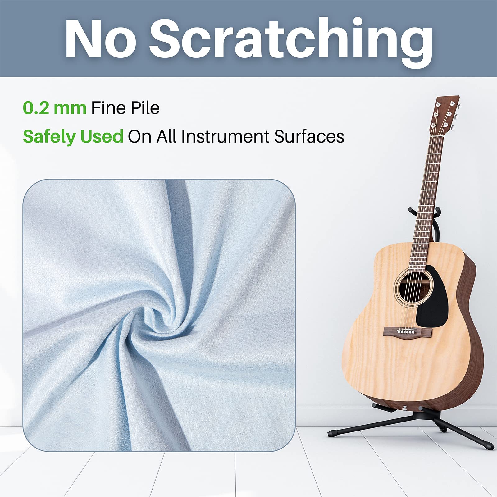 CATIFLIN 8 Pack Large Instrument Cleaning Cloth, Lint Free Guitar Cleaning Cloth, Soft Polishing Cloth For Flute, Cello, Viola, Violin, Trumpet, Clarinet, String Instruments (12"X12", Light Blue)