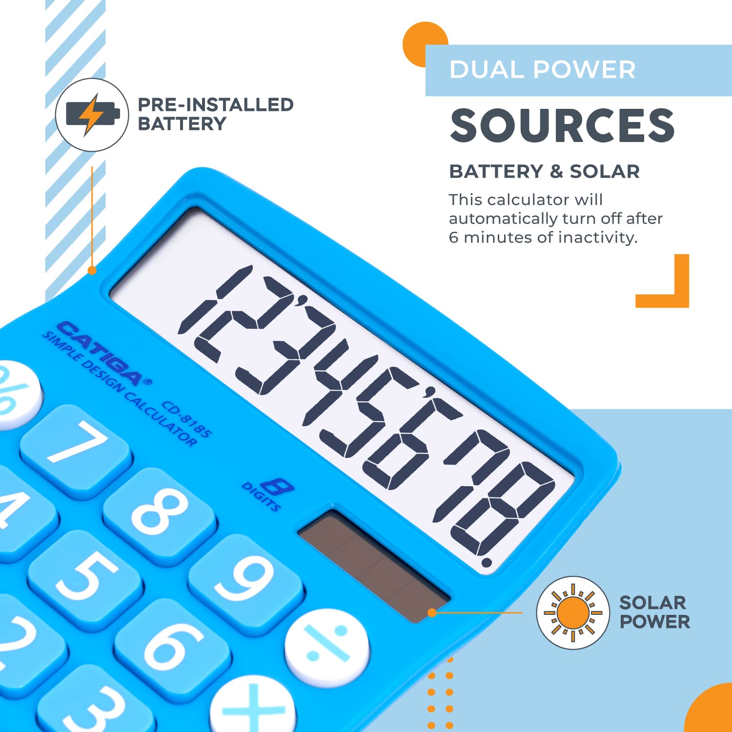 CATIGA Desktop Calculator 8 Digit with Solar Power and LCD Display, Big Buttons, for Home, Office, School, Class and Business, 4 Function Small Basic Calculators for Desk, CD-8185