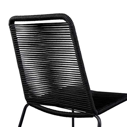 Armen Living Shasta Modern Outdoor Patio Metal and Rope Stackable Accent Dining Chair, Set of 2, Black