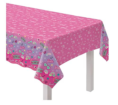 amscan Barbie Pink Party Supplies Decoration Bundle Includes 2 Plastic Table Covers and 1 Dinosaur Sticker Sheet