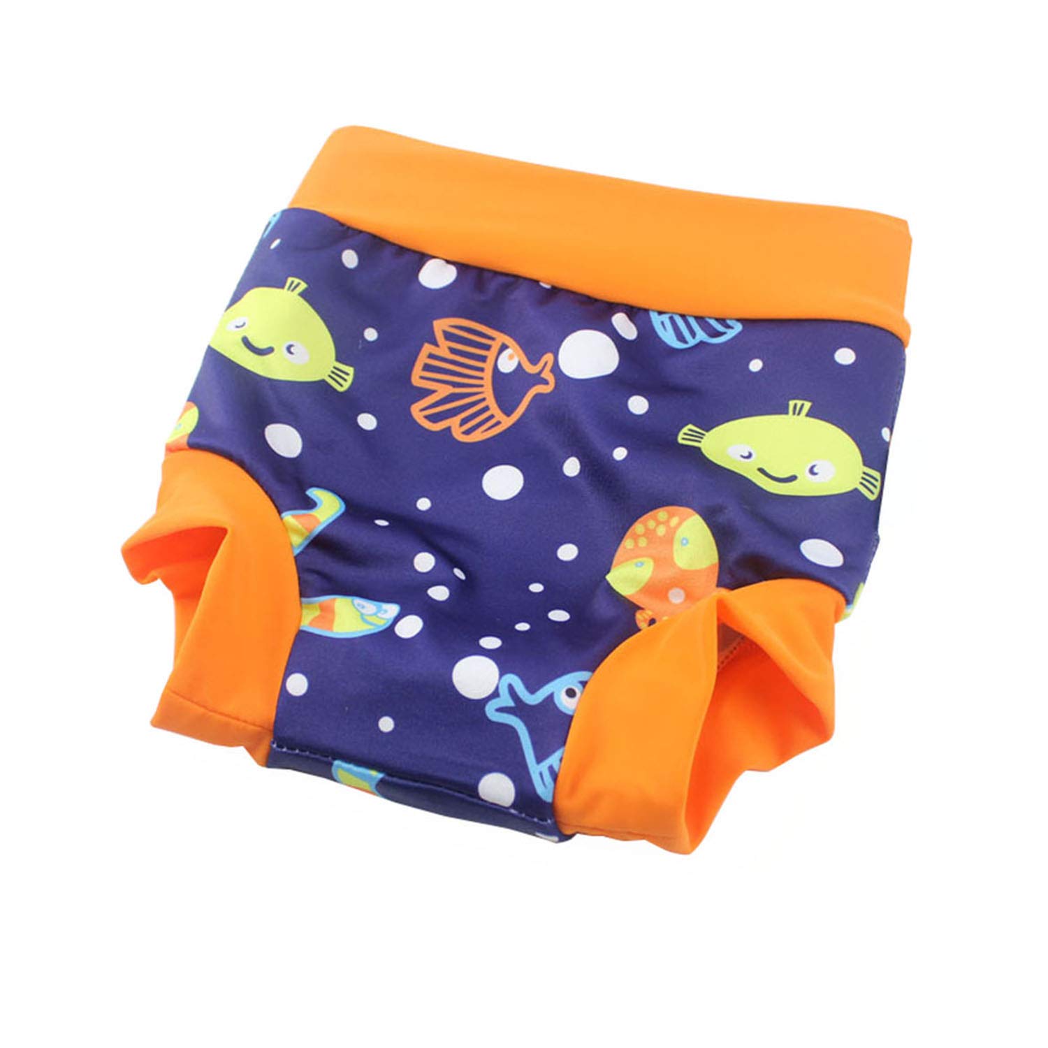 Leideur Baby Swim Nappies for Kids Cover Diaper High-Waisted Swimming Shorts (3-5 Years, Navy Stripe+Blue (Fish))