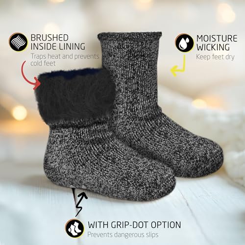 HOT FEET Toddler Warm Socks β 5/6 Pack Thermal Crew Winter Socks for Toddlers, Thick Insulated Snow Socks for Kids, 2 Solid Non-gripped / 3 Marled Gripped (2)
