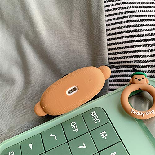 UR Sunshine Case Compatible with AirPods Pro, Super Cute Creative Funny Wearing Hat Teddy Dog Shape Earbud Case, Soft Silicone Cover Earphone Protection Skin for AirPods Pro + Ring Lanyard -Brown