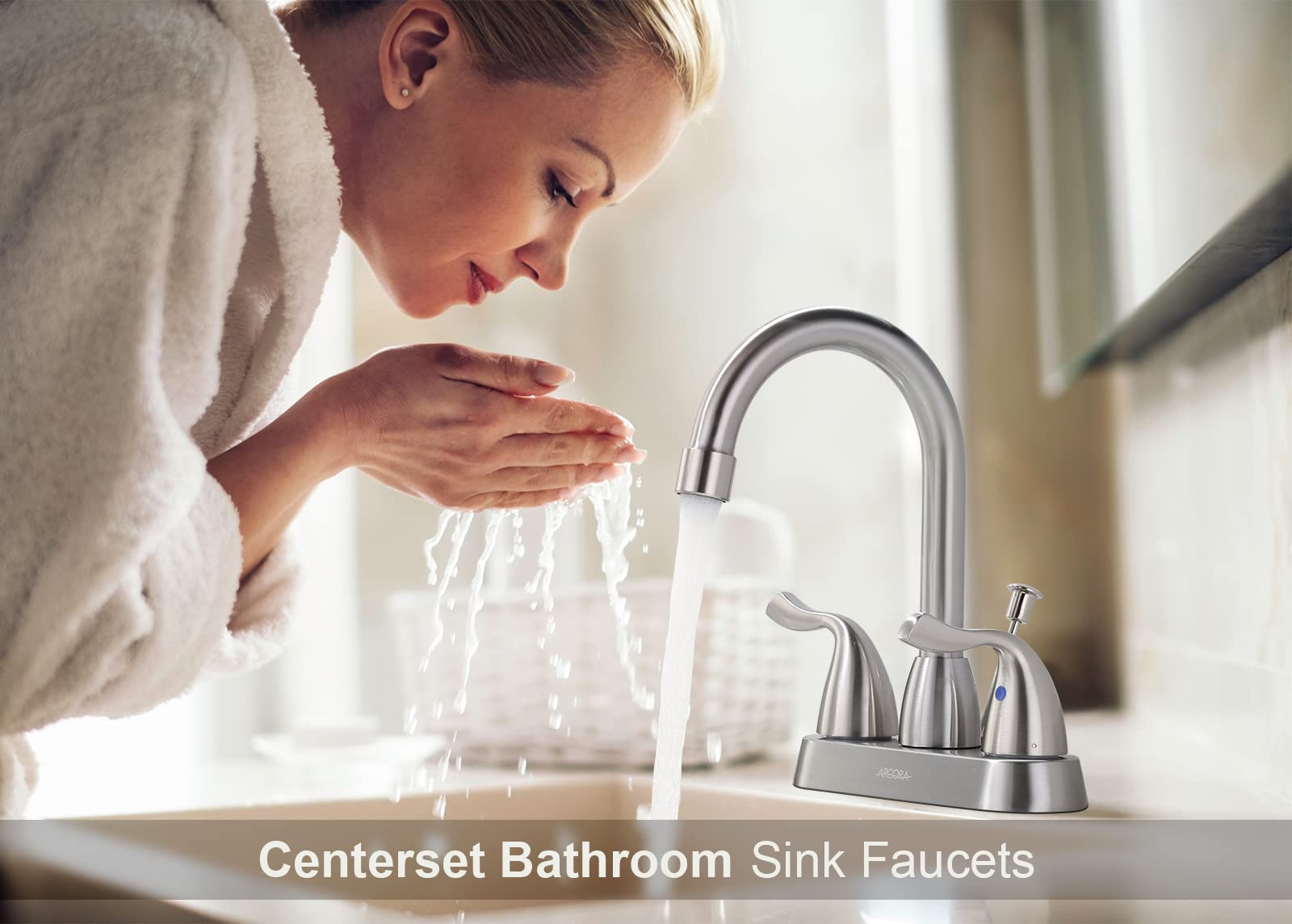ARCORA 2 Handle Modern Bathroom Faucet Brushed Nickel, 4 Inch Centerset Bathroom Faucet with Drain Assembly and Supply Hoses, 3 Holes Faucet for Bathroom Sink