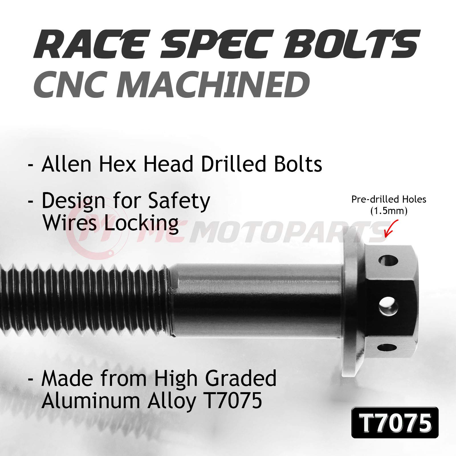 MC MOTOPARTS Pre-drilled CNC Race Spec Bolts M6 x 30mm Flanged HEX Head Screws 5 pcs (Black)
