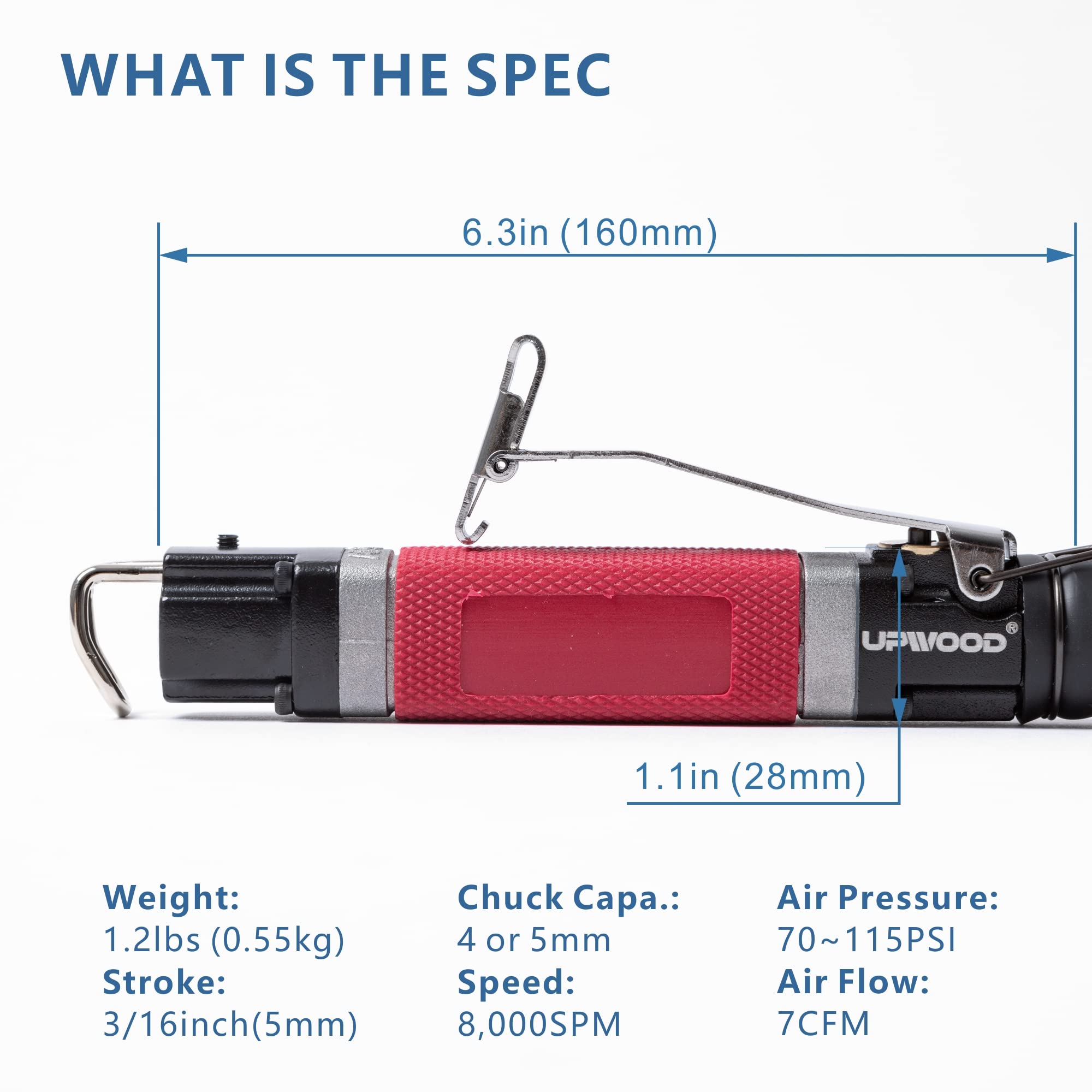 Air Reciprocating File Body Saw, Multi-function Low Vibration 8000spm Pneumatic Cutting Tool & Abrasive Tool with 4 Files and 5 Saw Blades (Stroke Length: 5mm)