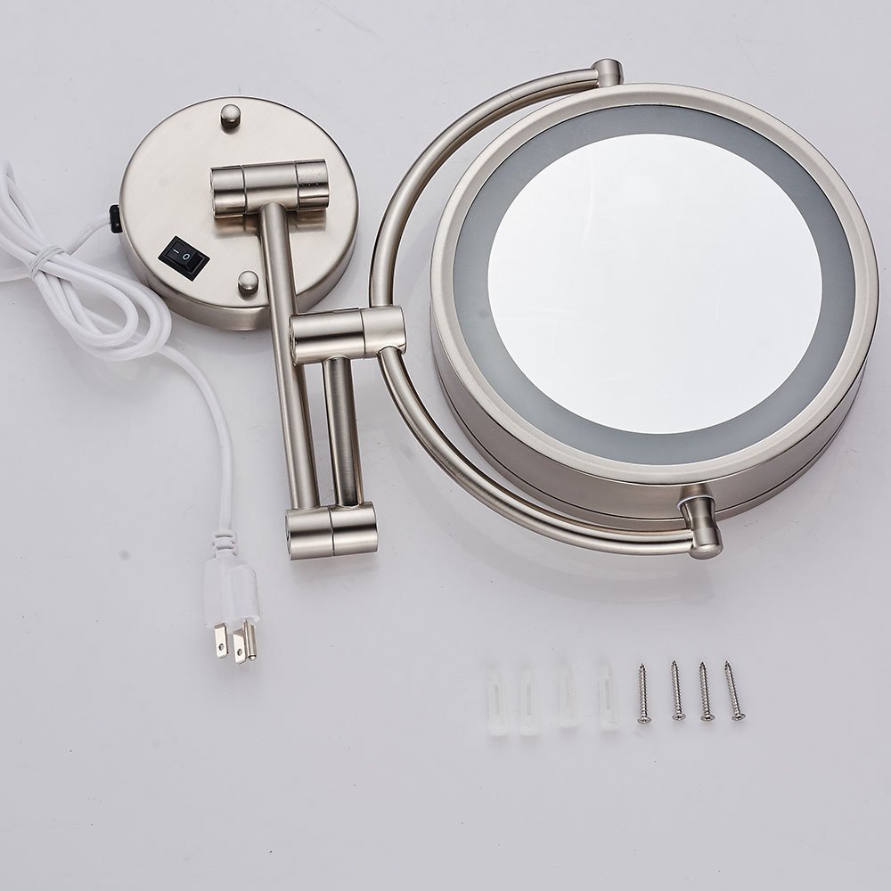 Cavoli Bathroom Extension Mirror 9 Inches with LED Lighted 7X Magnification Beauty, 3 Colors Lights Modes,13" Extension Arm Magnifying Vanity Mirror Electric Plug Powered, Brushed Nickel