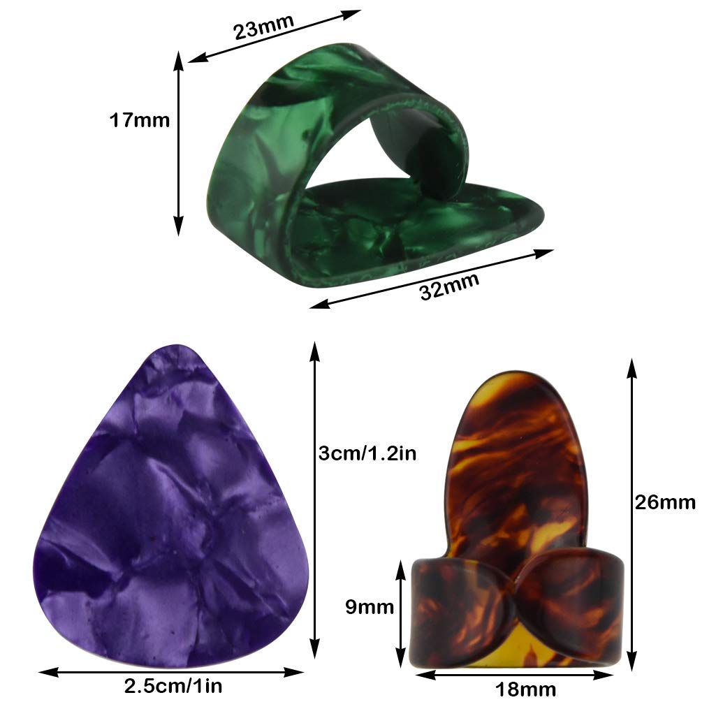 62pcs Guitar Picks Set including 8pcs Thumb Picks 24pcs Index Finger Picks 30pcs 0.46mm Guitar Picks (Mixed Color)