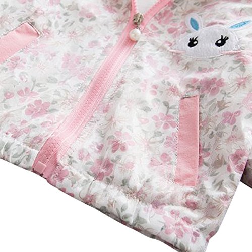 famuka Baby Girls Hooded Jacket Floral Pattern Coat Rabbit Style Windbreaker for Spring/Autumn (Pink, 3-6 Months)