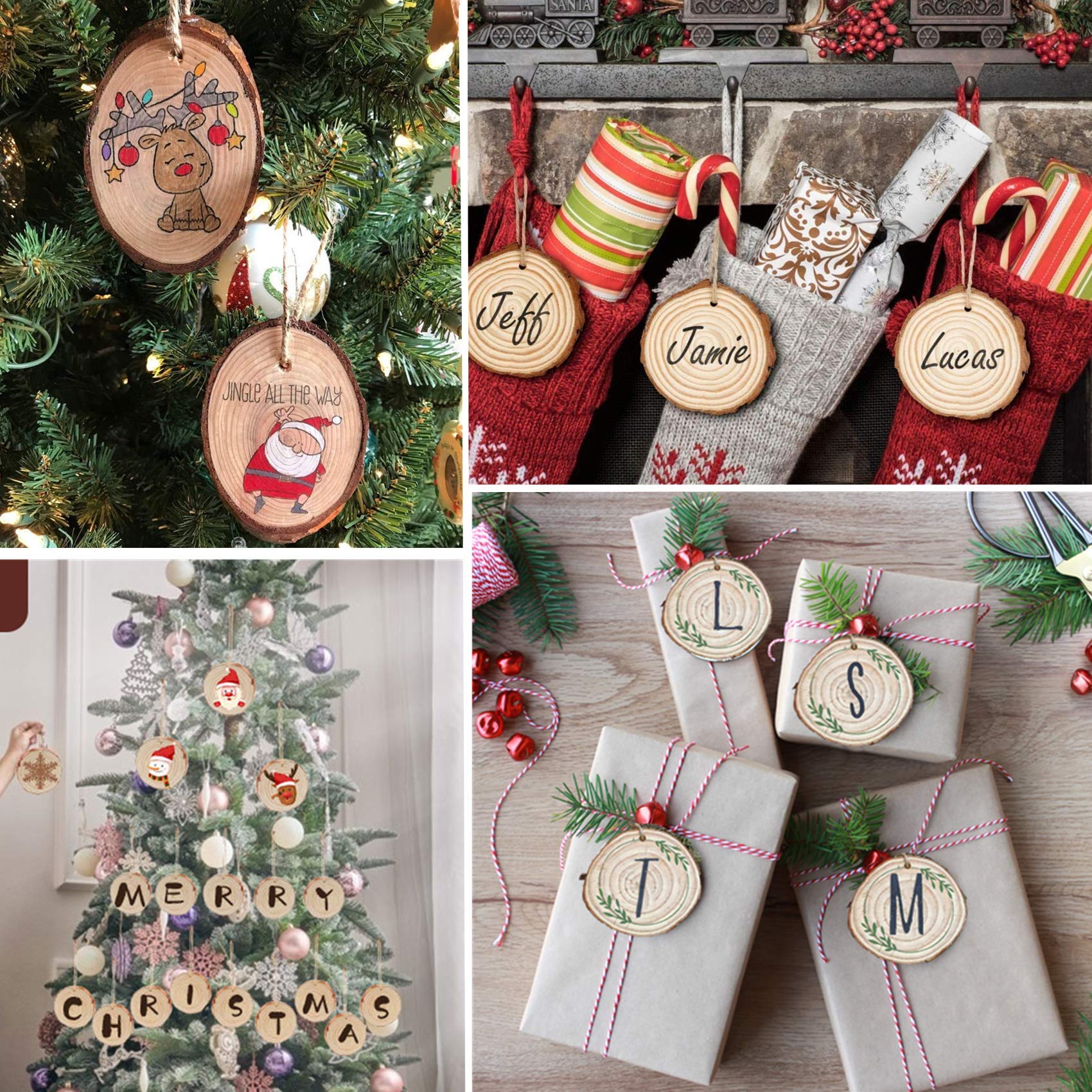 50Pcs 2.4"-2.8" Natural Wooden Slices,Colovis Unfinished Wood Circles with Holes Tree Bark Round Log Discs DIY Crafts Hanging Ornaments (50 Pcs, Natural Wood)